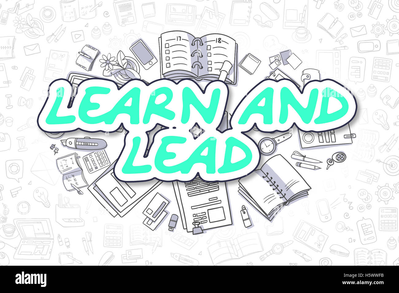 Learn And Lead - Cartoon Green Word. Business Concept Stock Photo - Alamy