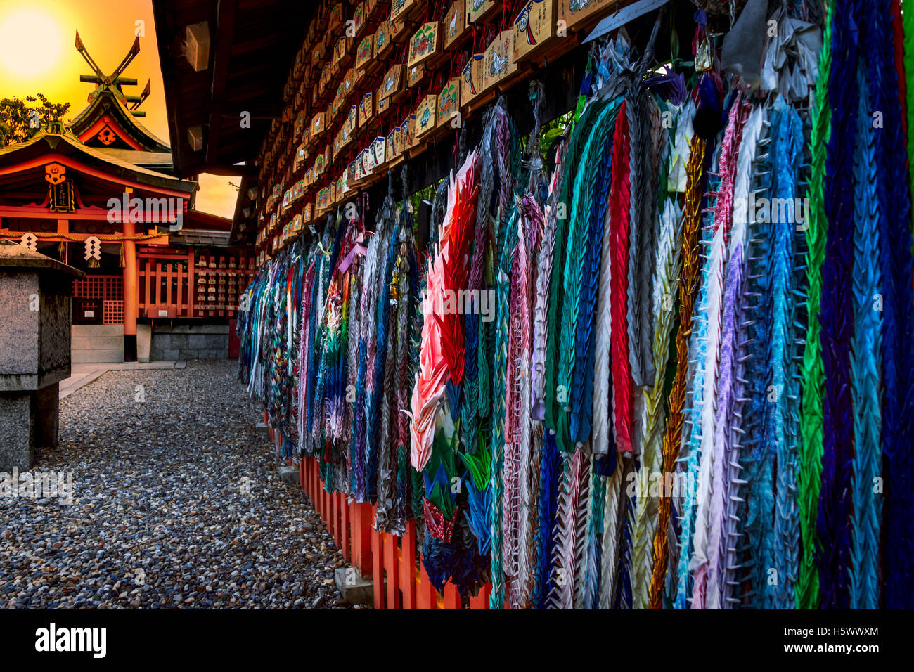 Origami cranes and prayer tablets at Fushimi Inari Shrine in Kyoto ...