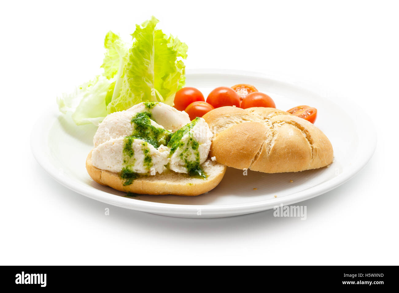 Salt cod brandade with parsley sauce on bread Stock Photo - Alamy
