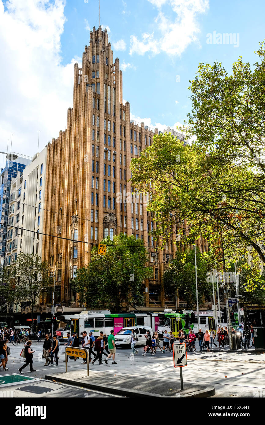 Art deco Manchester Unity building, corner of Swanston and Collins ...