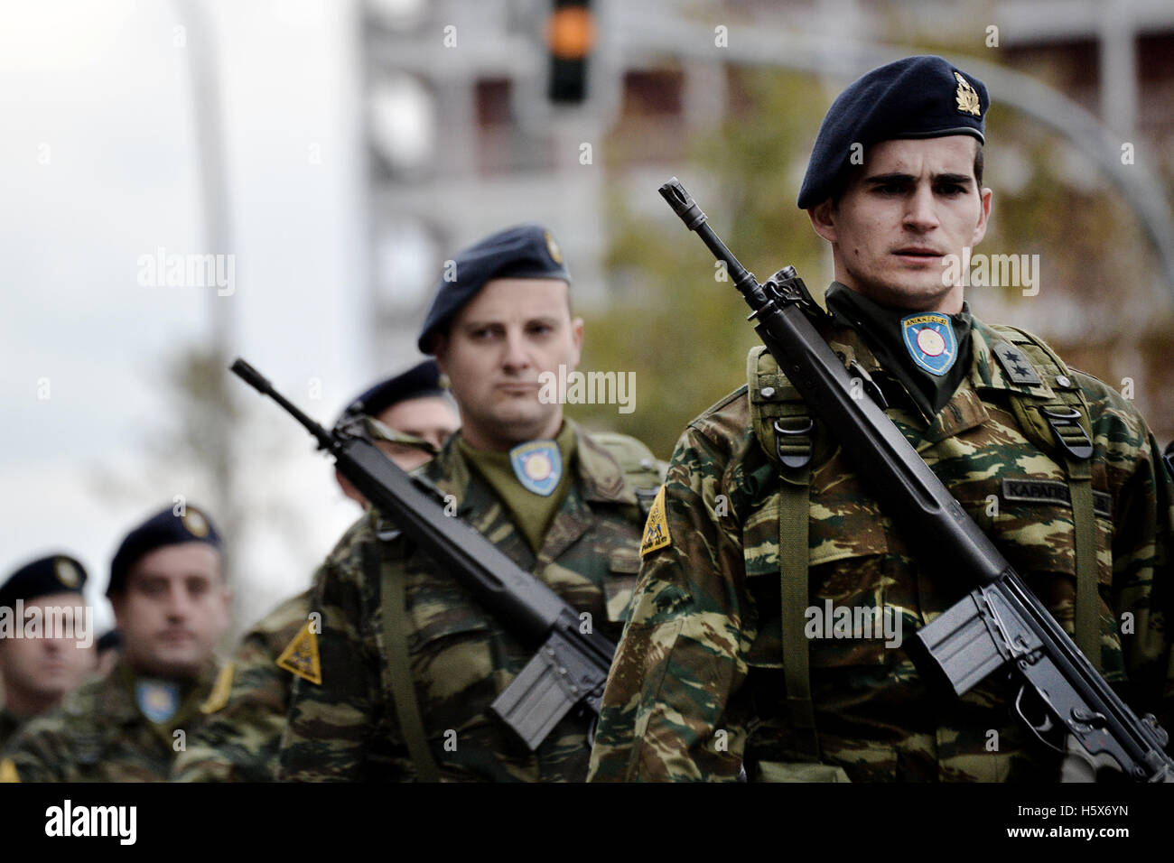 Thessaloniki, Greece - October 28, 2014. Hellenic Army soldiers take ...