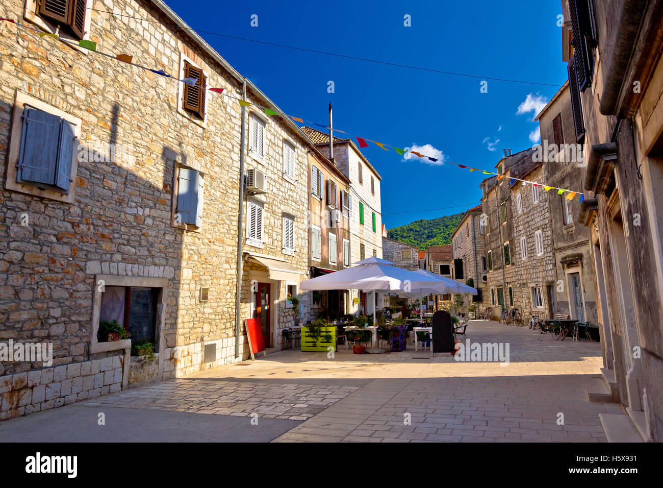 Colorful stone streets of Stari Grad, island of Hvar ancient ...