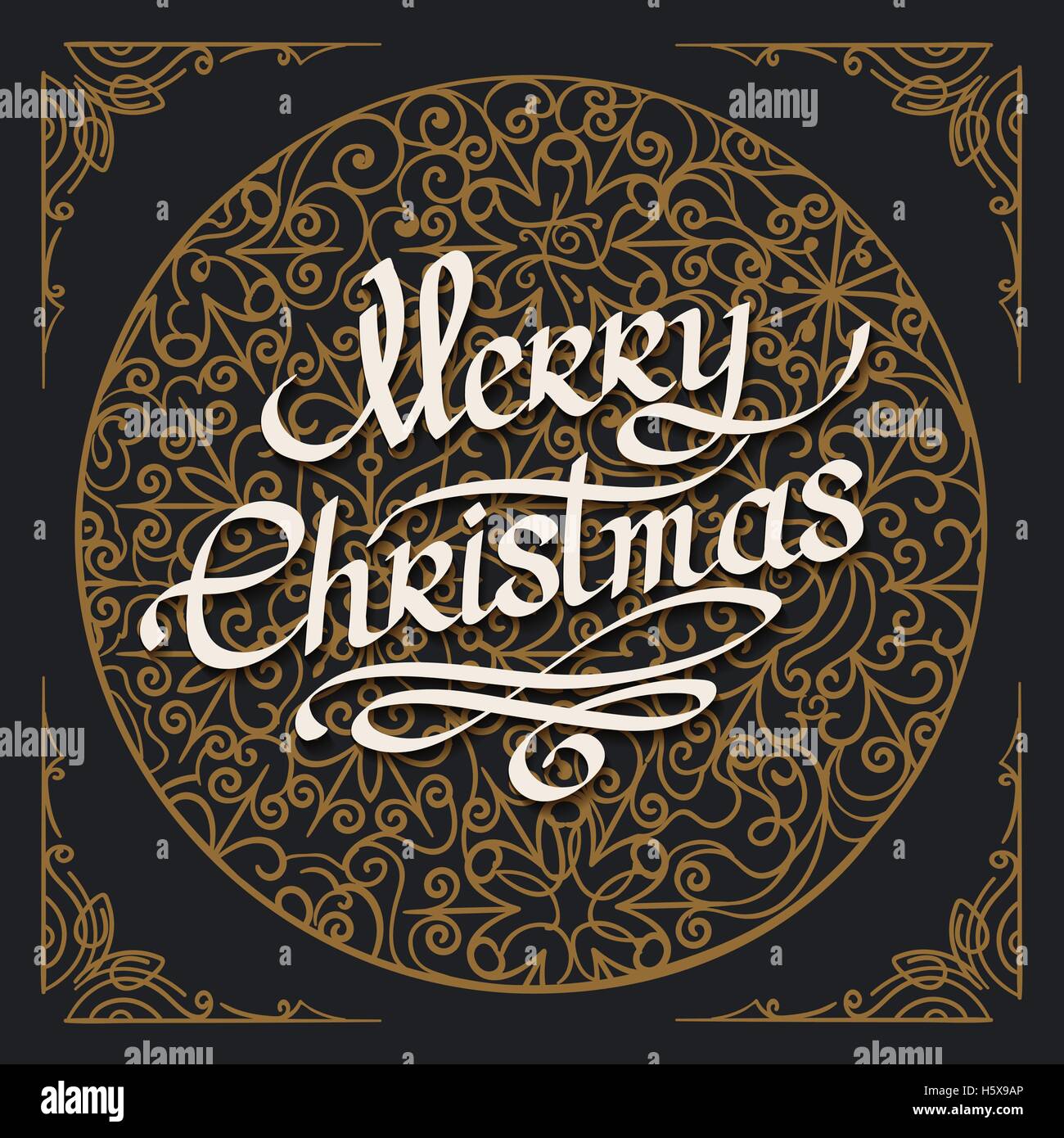 Merry Christmas hand lettering in Retro style. Greeting card with ...
