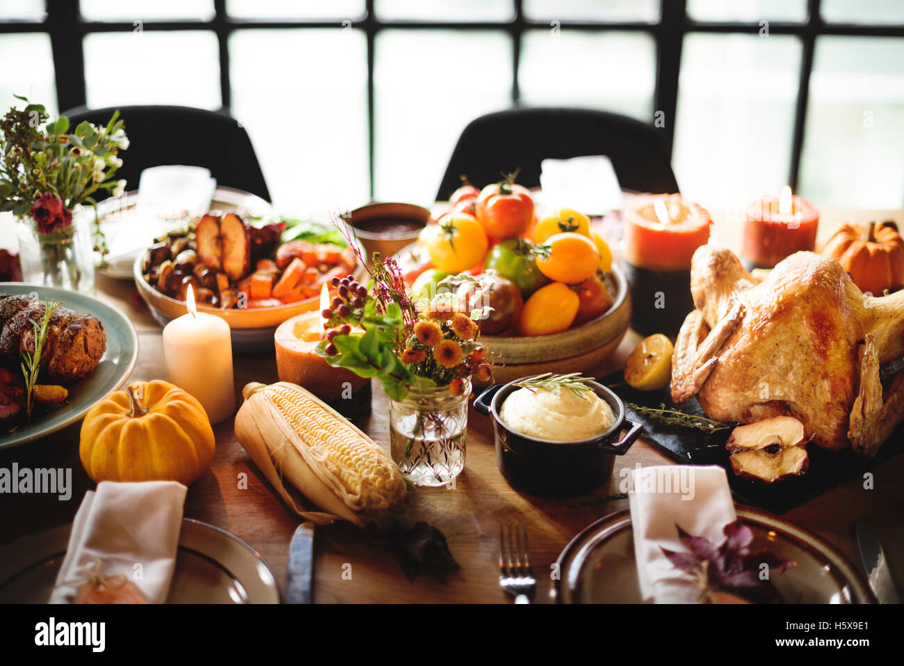 Thanksgiving Celebration Traditional Dinner Table Setting Concept Stock ...