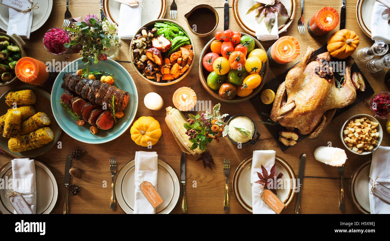 Thanksgiving Celebration Traditional Dinner Table Setting Concept Stock ...