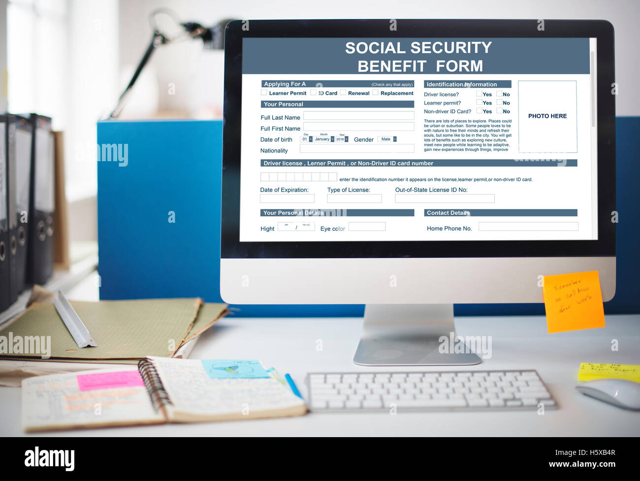 Social Security Benefit Form Application Concept Stock Photo - Alamy