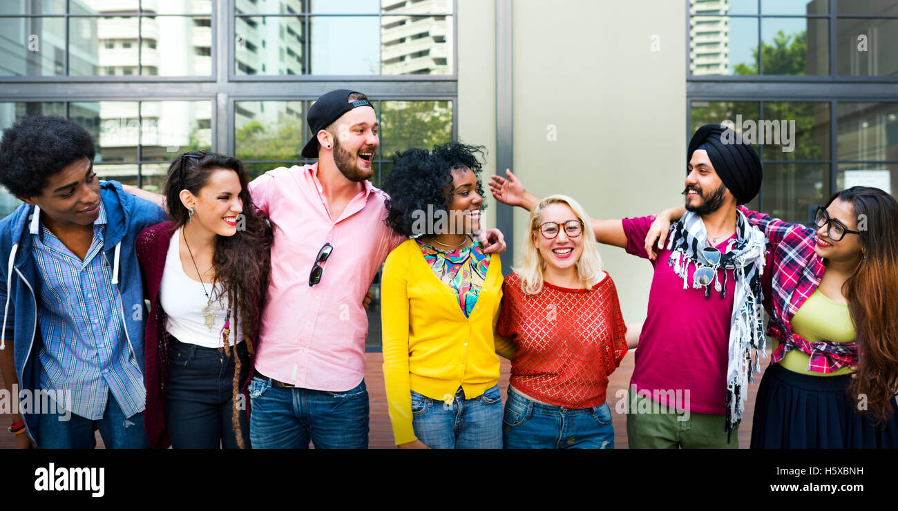 College Students Teamwork Happiness Smiling Concept Stock Photo - Alamy