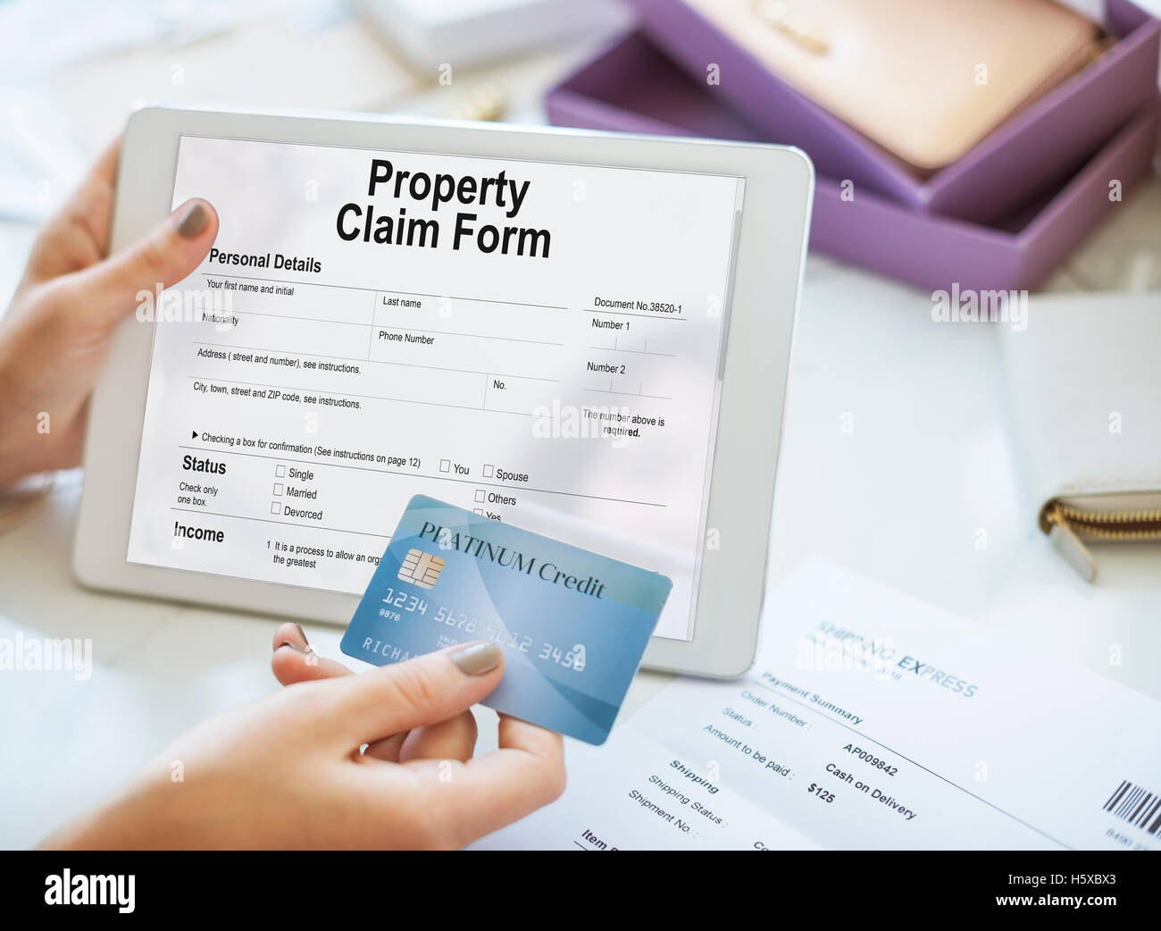 Property Claim Form Payslip Purchase Order Concept Stock Photo - Alamy