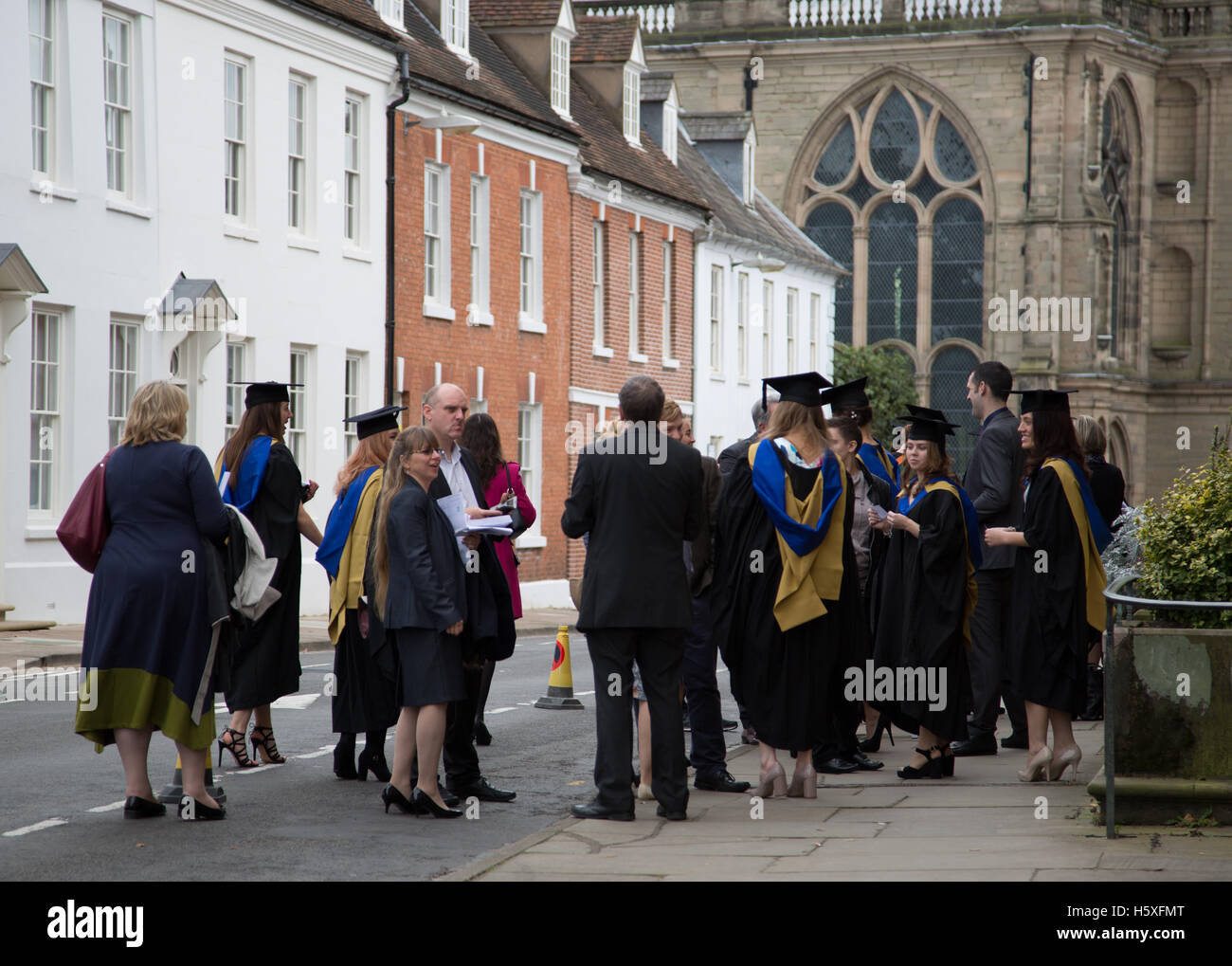 UK University graduation ceremony, students get ready for the ceremony ...