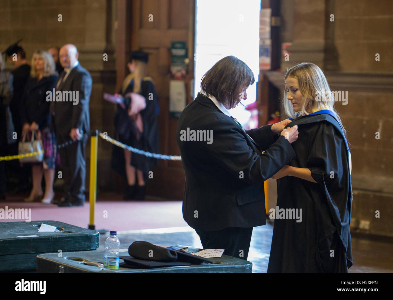 UK University graduation ceremony, students get ready for the ceremony ...