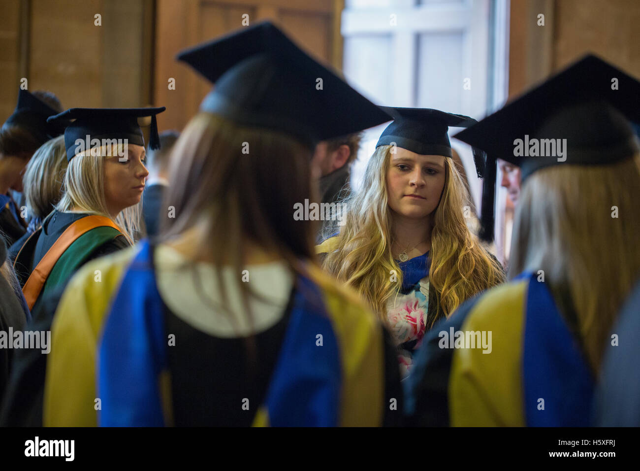UK University graduation ceremony, students get ready for the ceremony ...