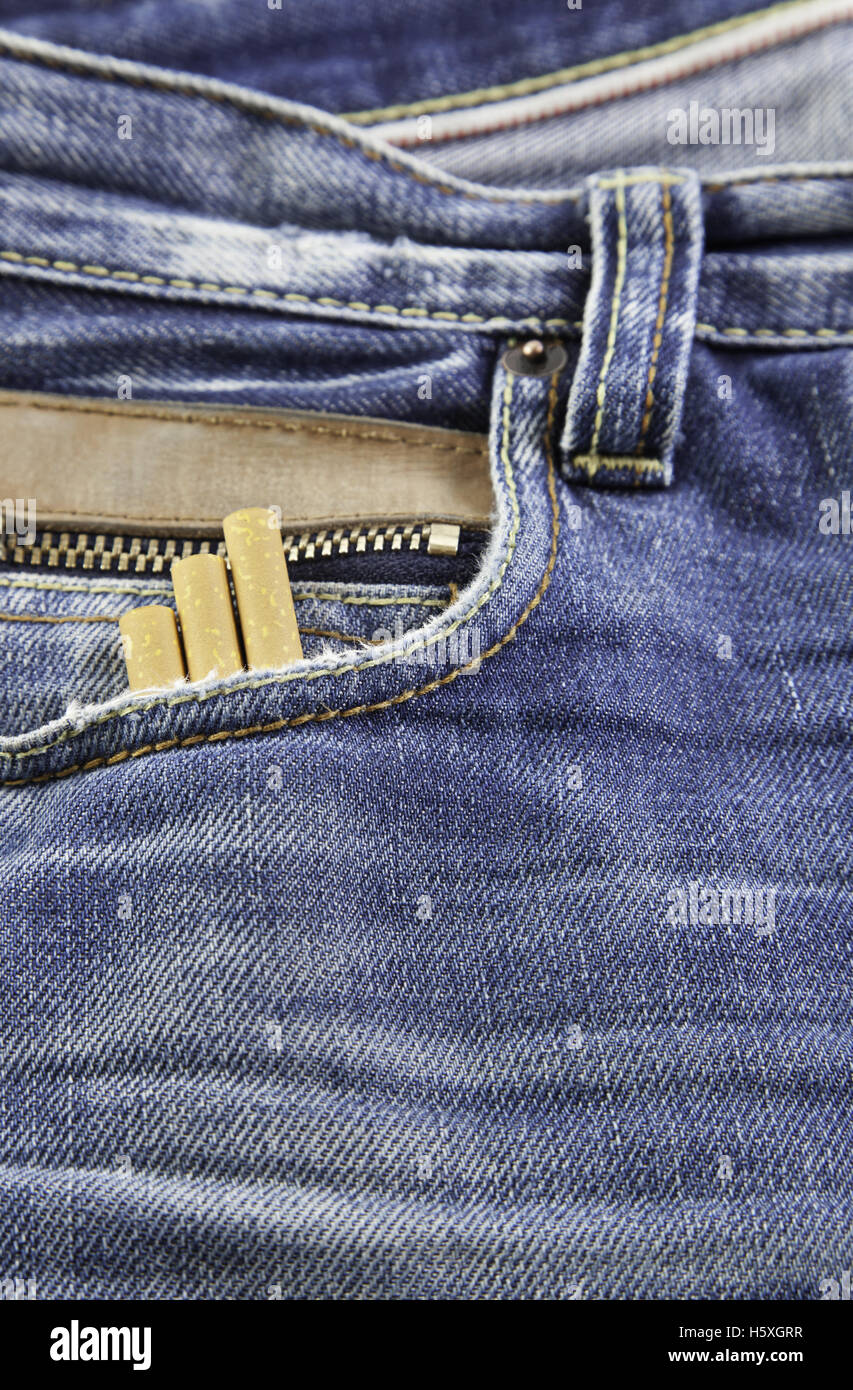 Jeans with snuff, detail casual garment, textile background Stock Photo ...