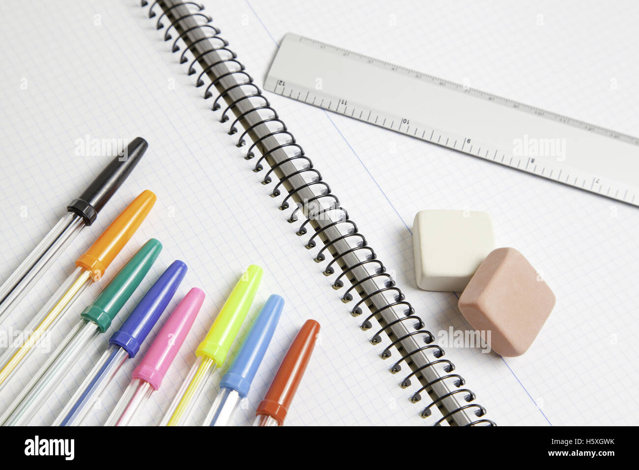 Pens with rubber and ruler, material retail, school, learning purposes ...