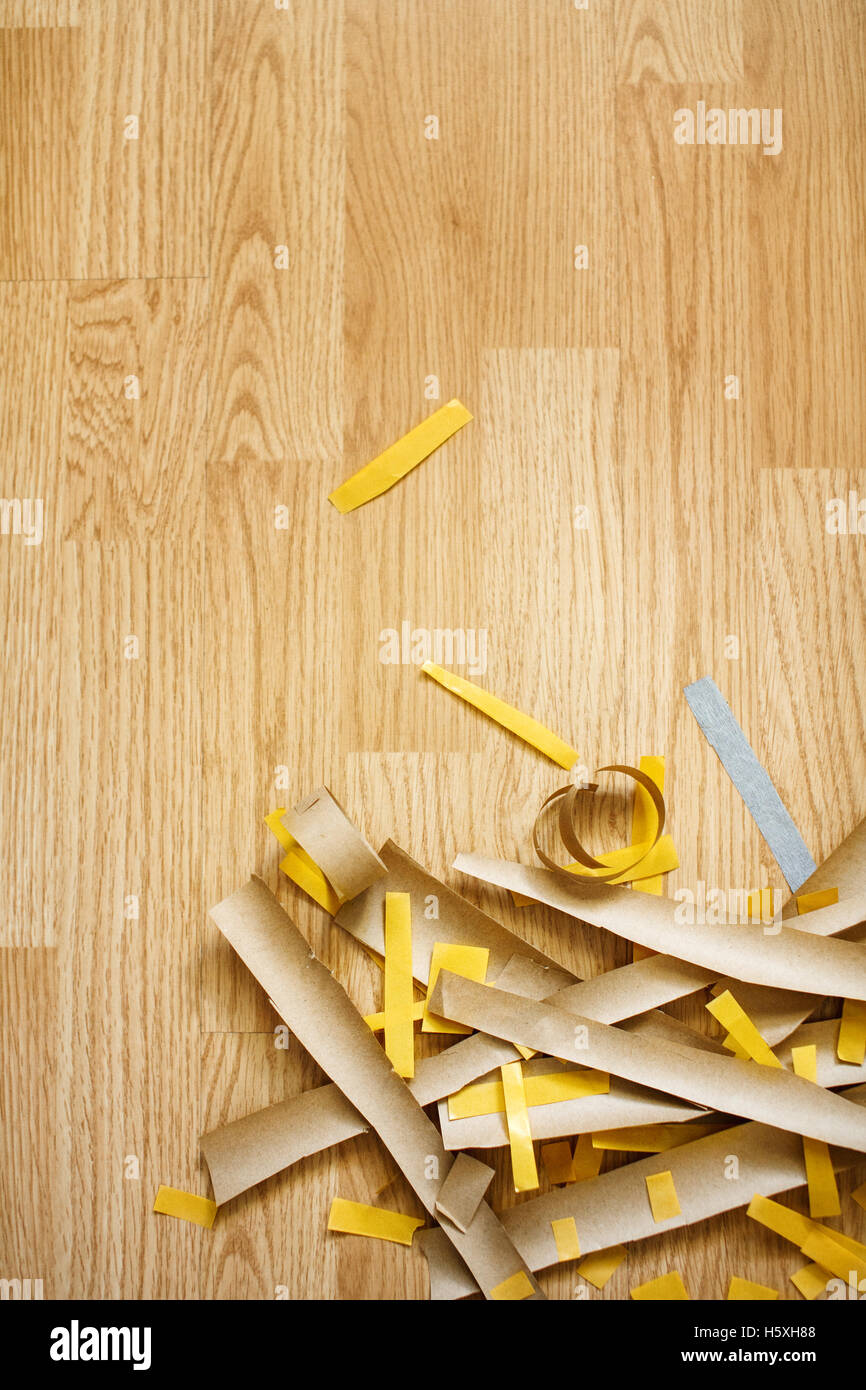 Paper cutting on the floor, top view, selective focus, Paper hand made ...