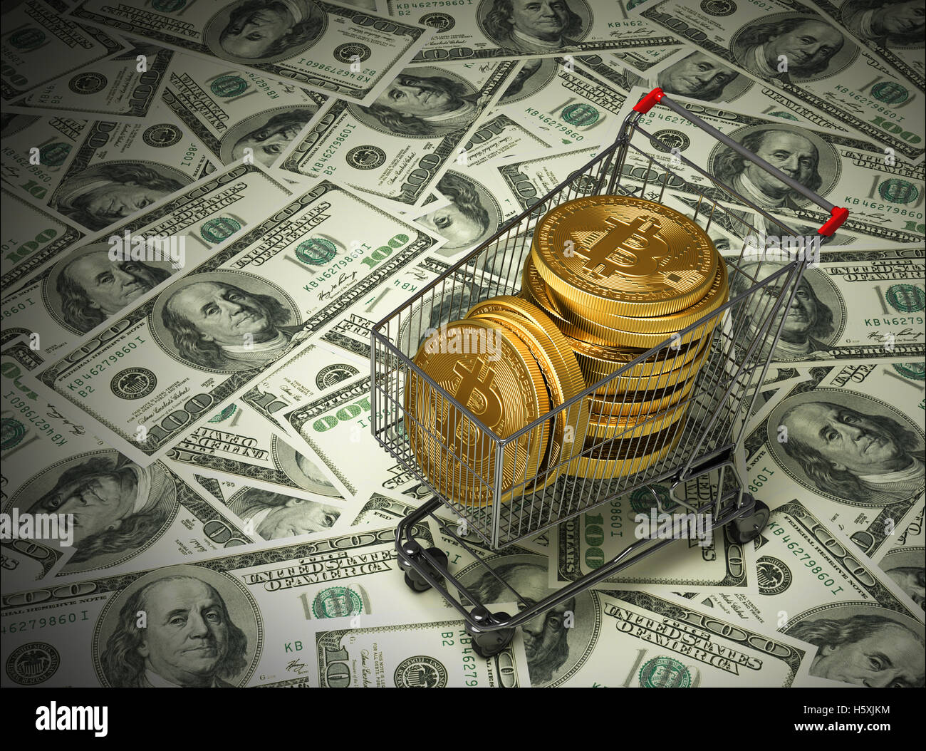 Concept Of Purchased Bitcoins In The Shopping Cart And Dollars Stock ...