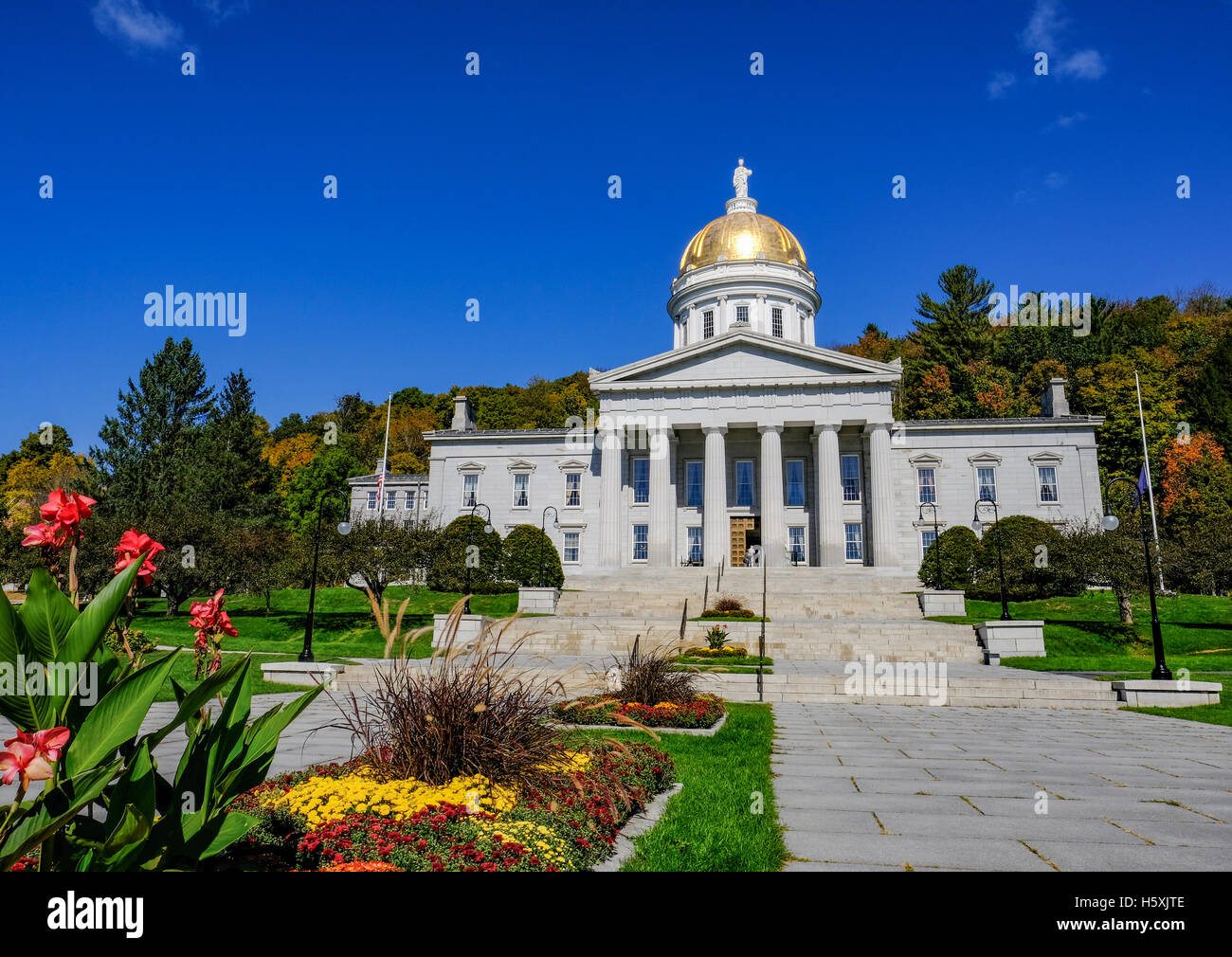 Colourful view of the Vermont State House and architecture as seen from ...