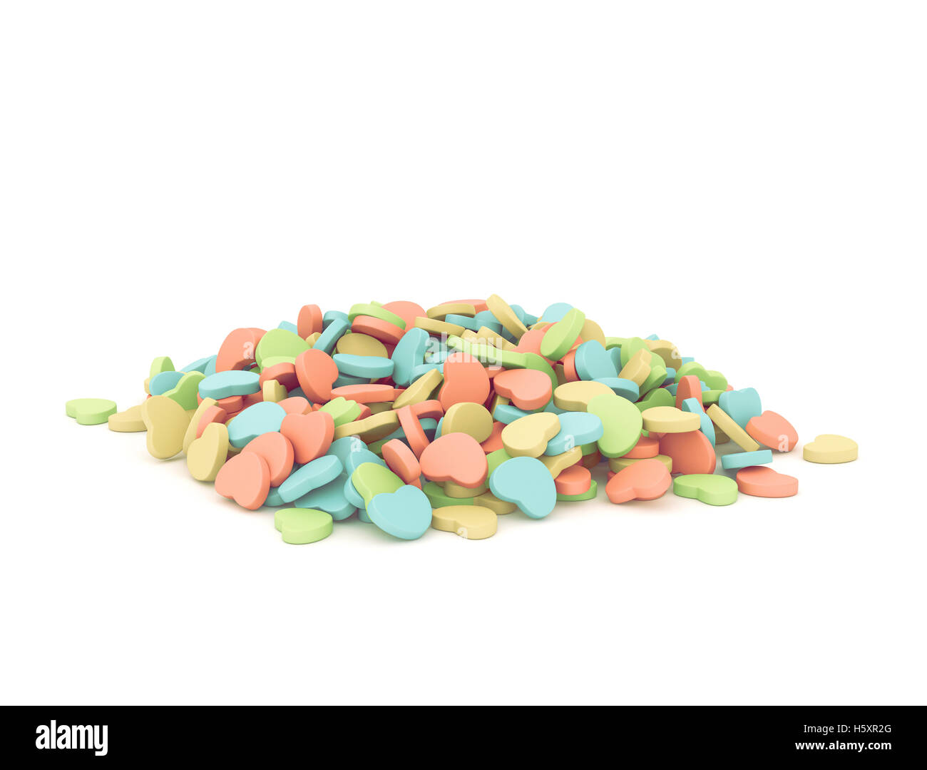 Isolated closeup of different medicine heart shaped drugs. Soft ...