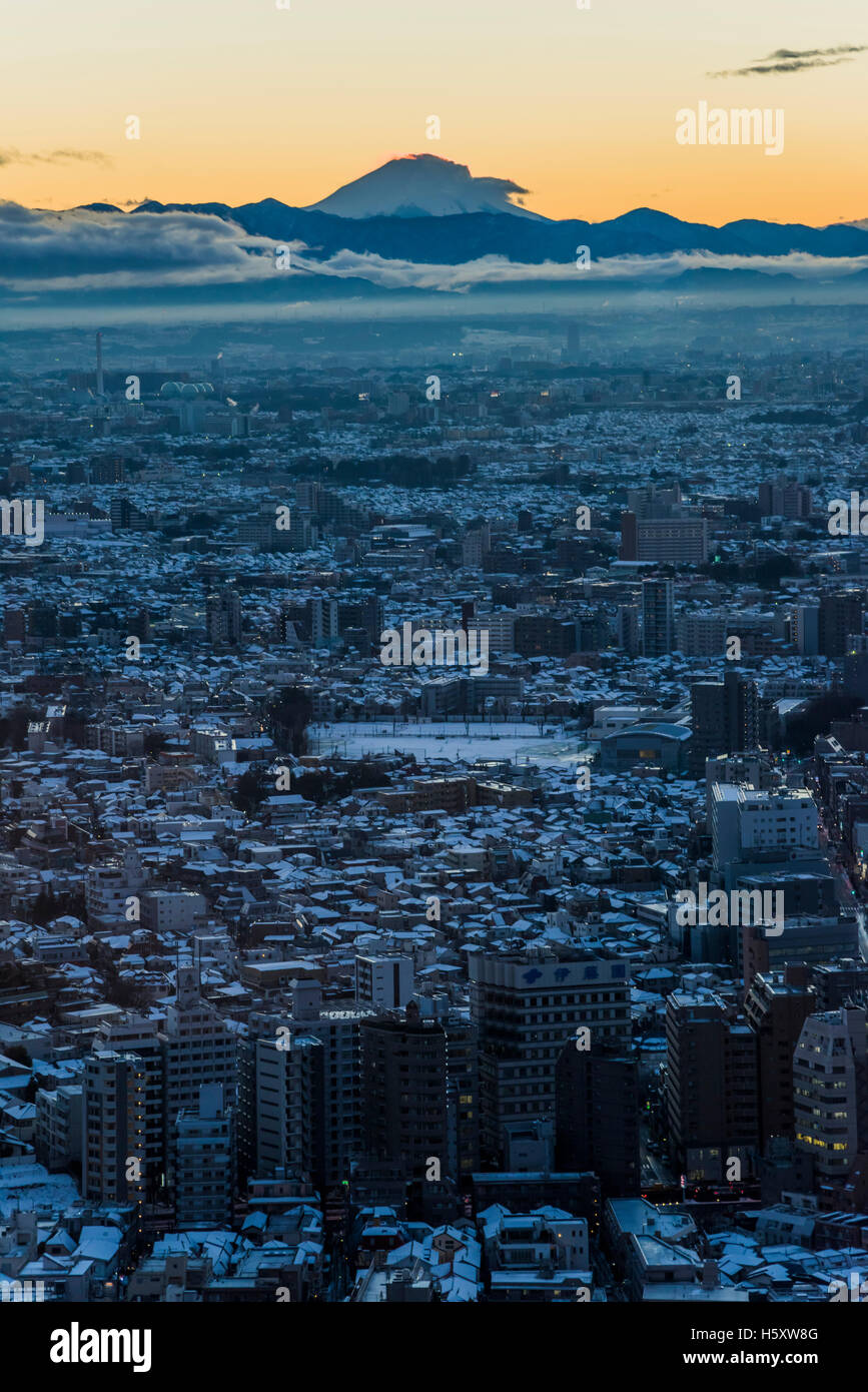 Snowy Tokyo and Mt.Fuji, view from Shinjuku, Tokyo,Japan Stock Photo ...