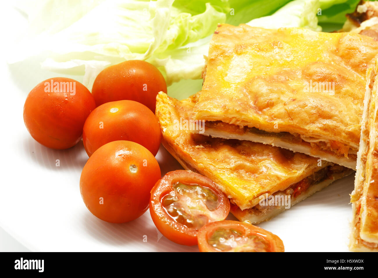 Homemade Spanish empanada filled with tuna fish and red pepper Stock ...