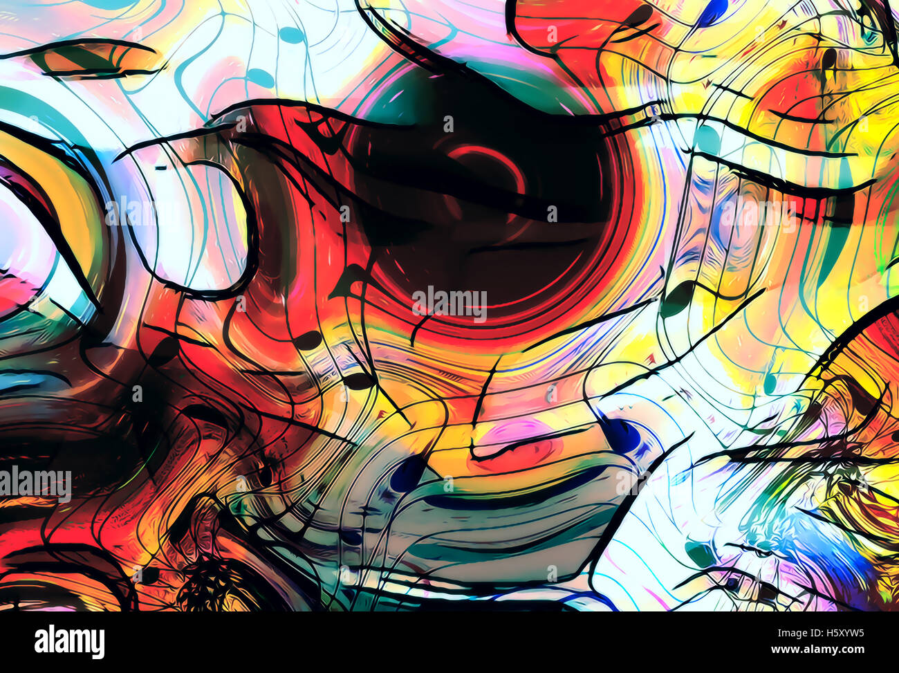 graphic design illustration of notes and note lines in circle structure ...