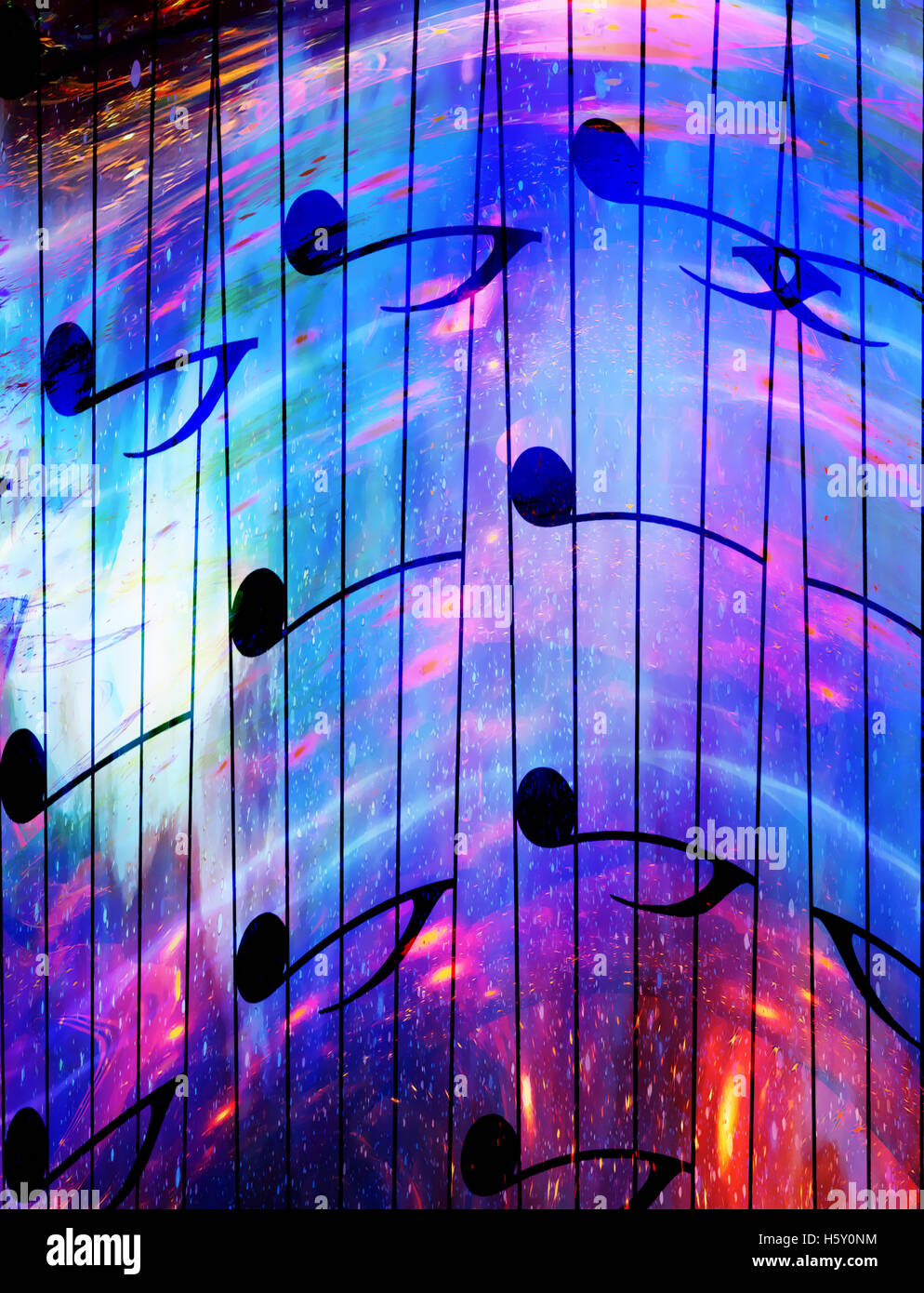 music notes in space with stars. abstract color background. Music ...