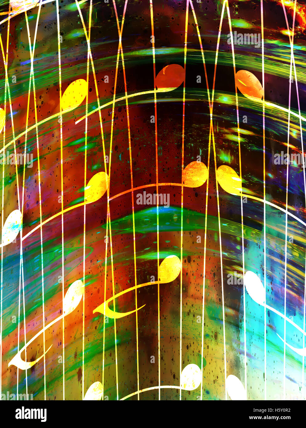 music notes in space with stars. abstract color background. Music ...