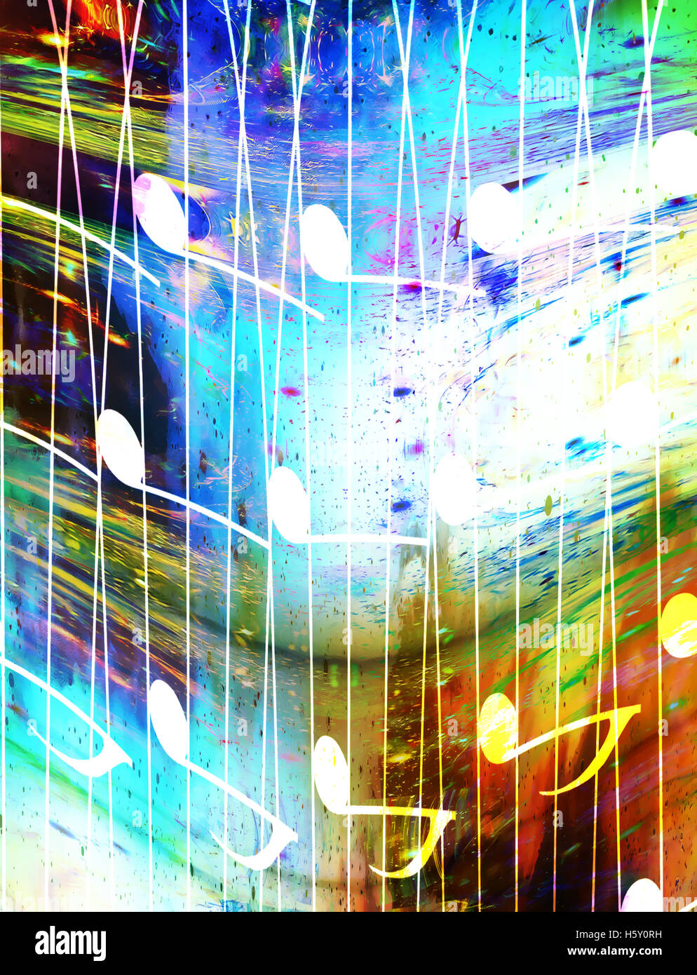 music notes in space with stars. abstract color background. Music ...