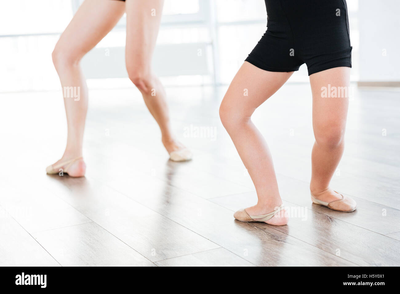 Cropped image of a young female ballet teacher and her little ...
