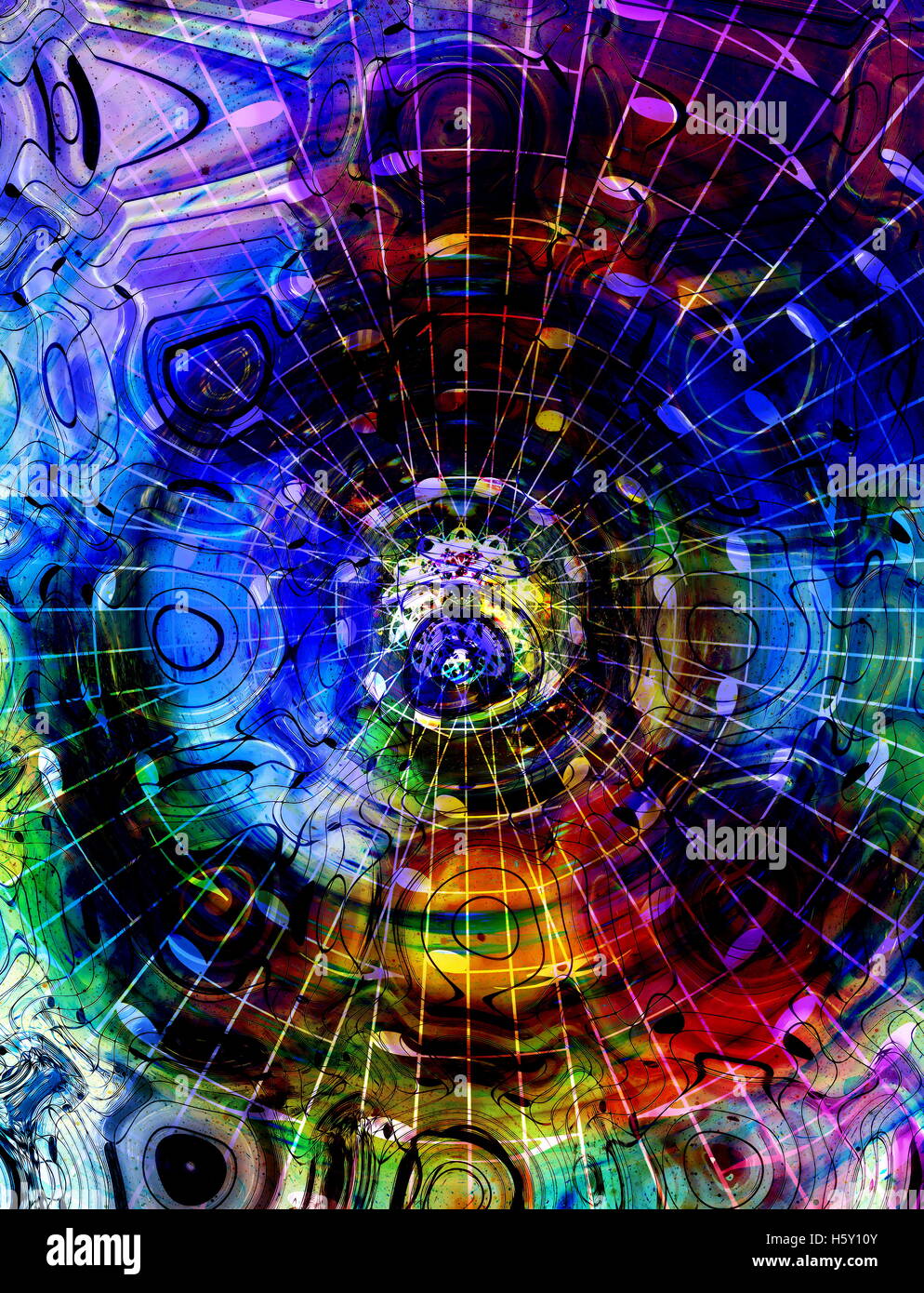 graphic design illustration of notes and note lines in circle structure ...