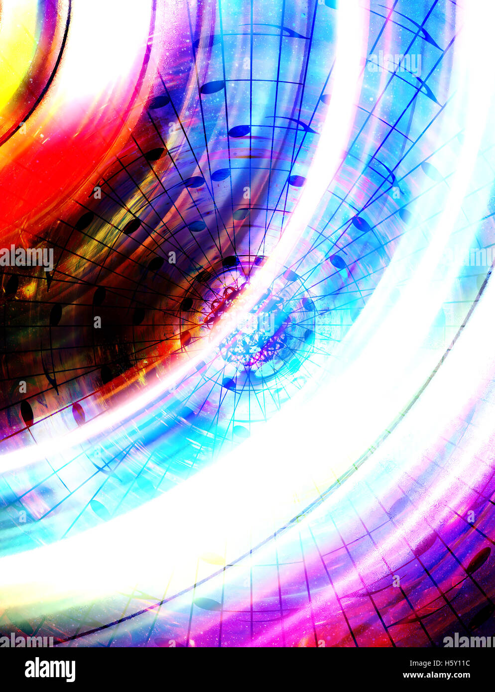 music notes in space with stars. abstract color background. Music ...