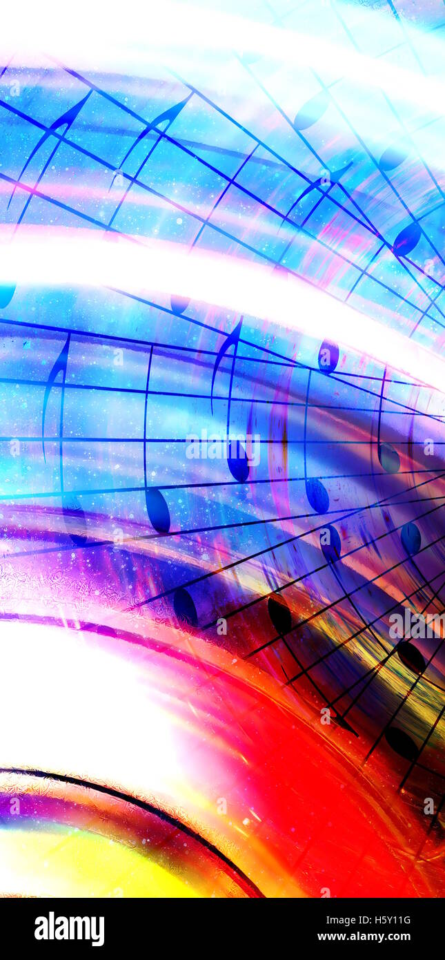 music notes in space with stars. abstract color background. Music ...