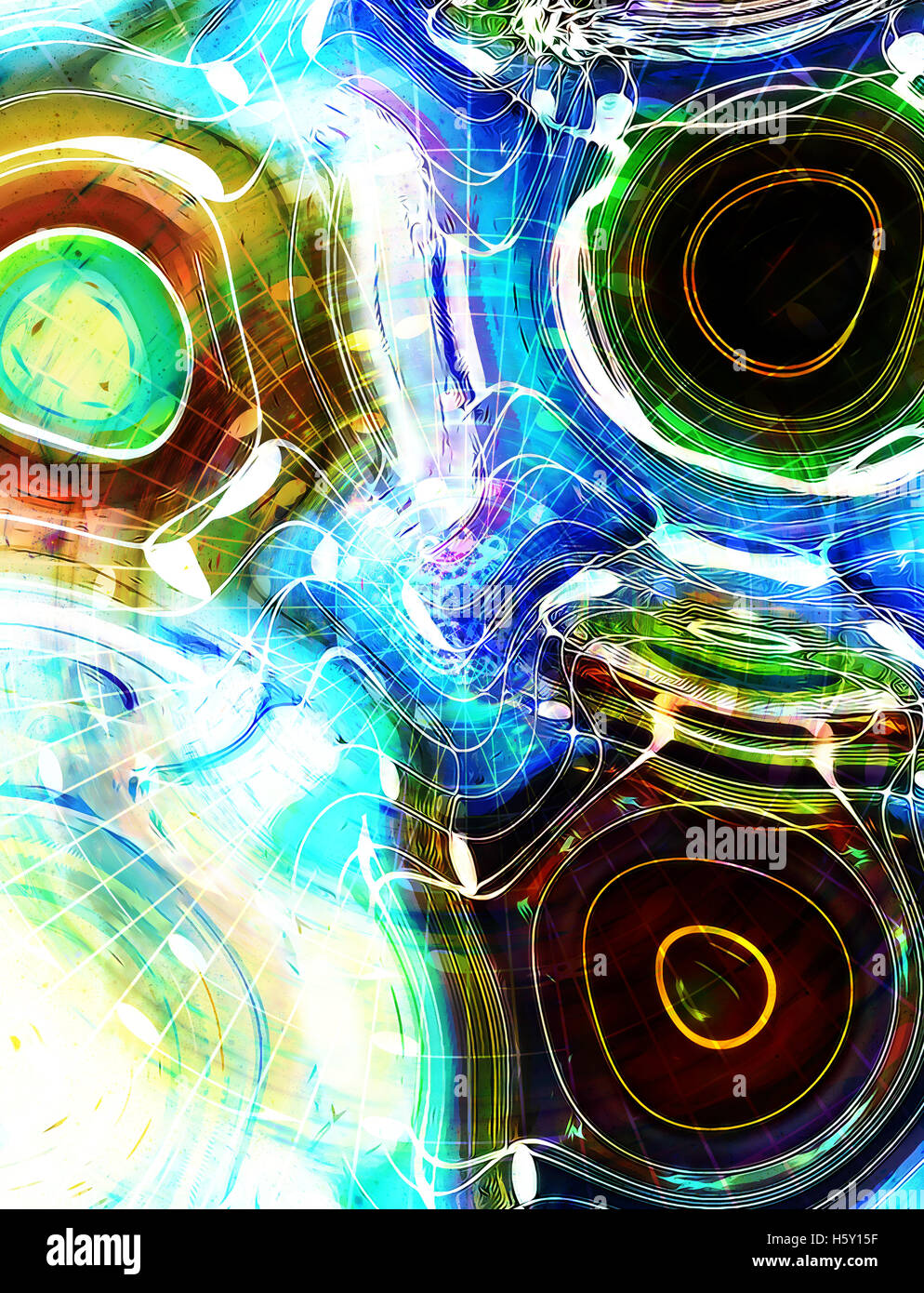 graphic design illustration of notes and note lines in circle structure ...