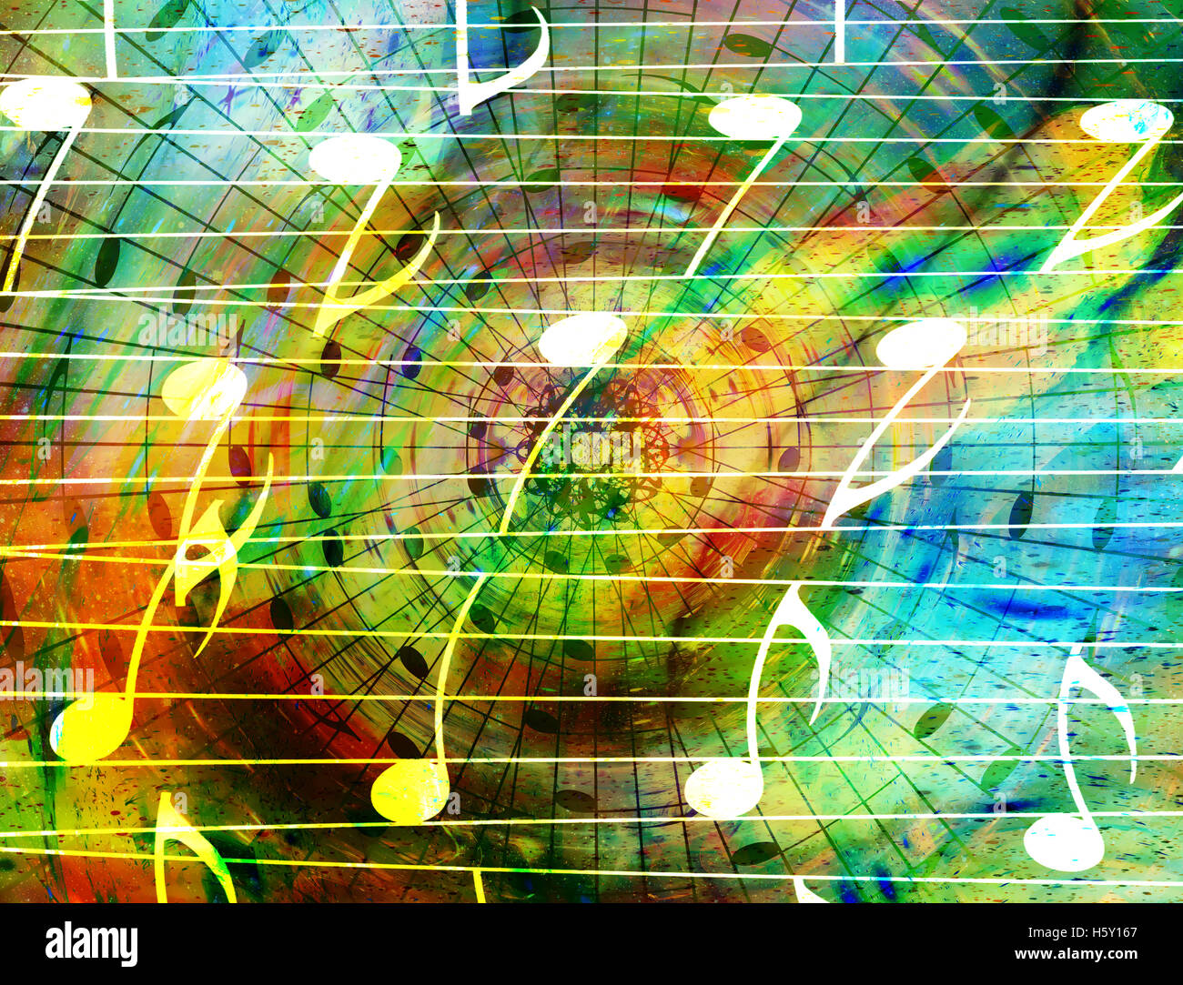 music note and silhouette music speaker and Space with stars. abstract ...