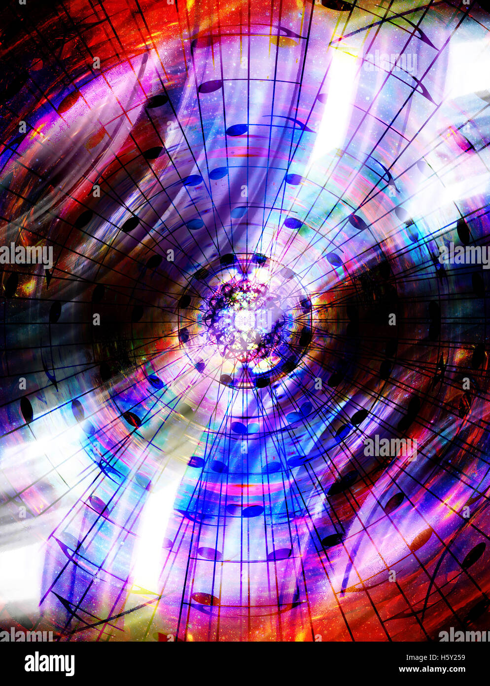 music notes in space with stars. abstract color background. Music ...