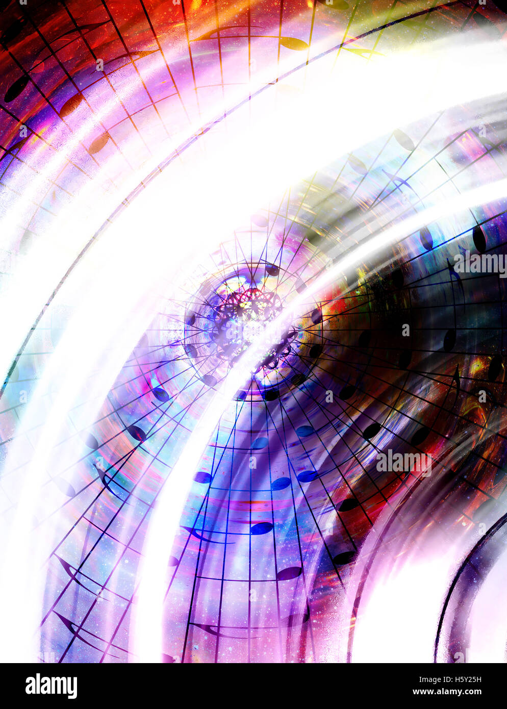 music notes in space with stars. abstract color background. Music ...