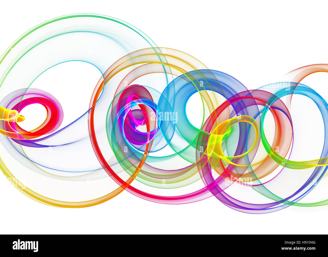 holiday glass transparent rainbow curved spiral and circles over white ...