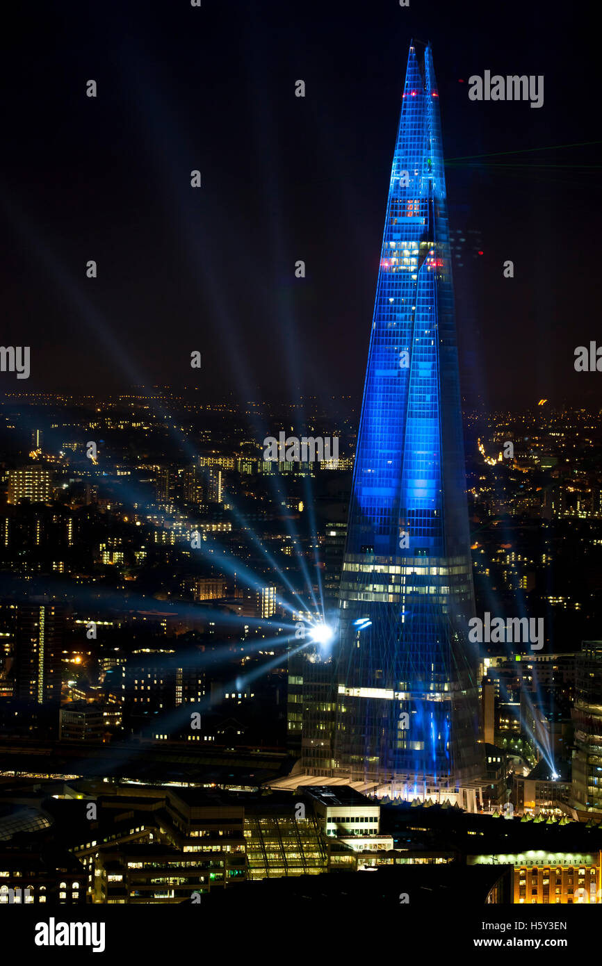 The Shard Lightshow photographed from the Gherkin Stock Photo - Alamy