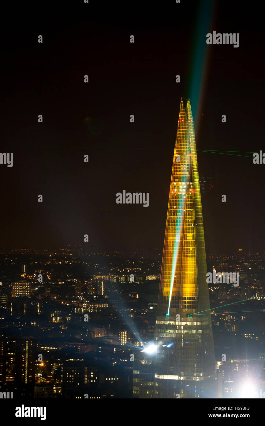 The Shard Lightshow photographed from the Gherkin Stock Photo - Alamy