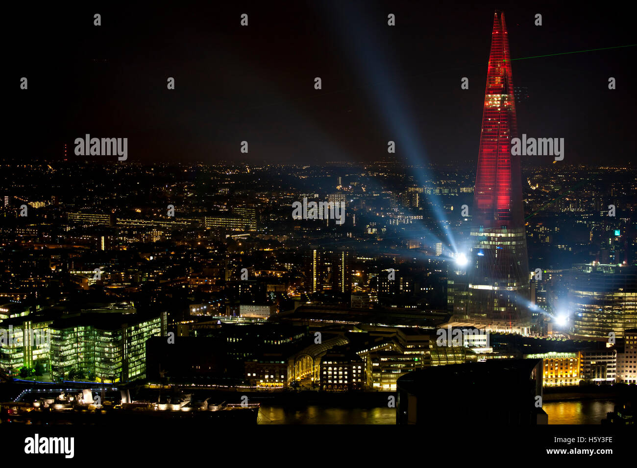 The Shard Lightshow photographed from the Gherkin Stock Photo - Alamy