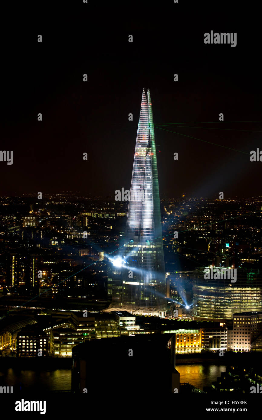 The Shard Lightshow photographed from the Gherkin Stock Photo - Alamy