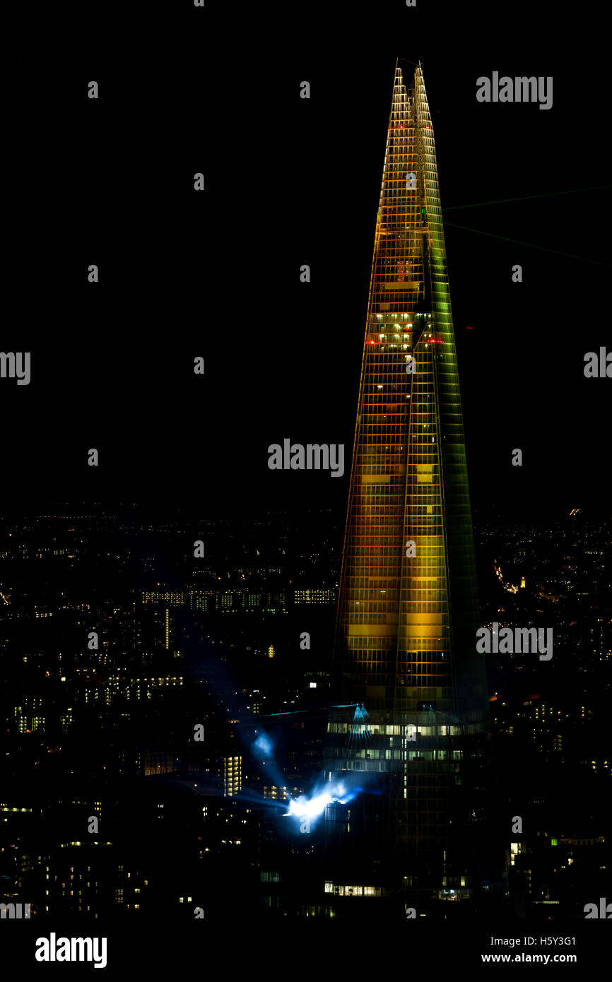 The Shard Lightshow photographed from the Gherkin Stock Photo - Alamy