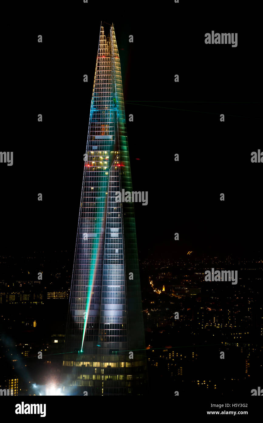The Shard Lightshow photographed from the Gherkin Stock Photo - Alamy