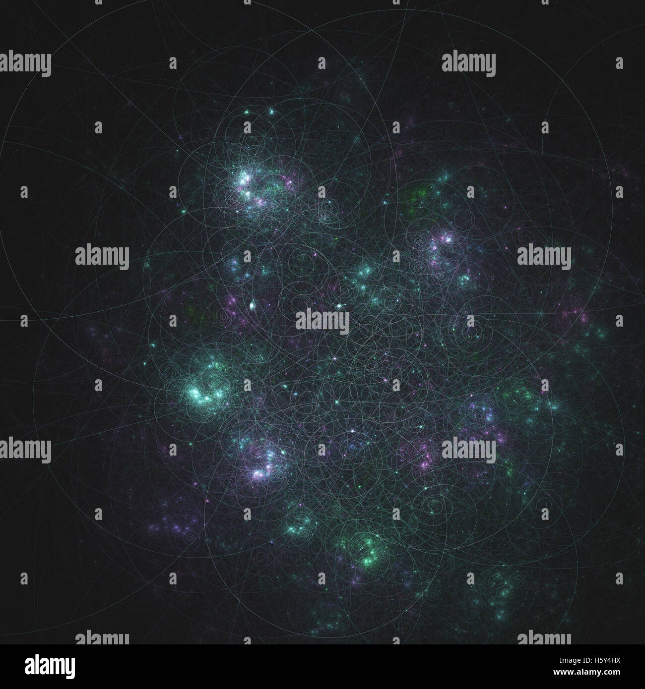 abstract green violet Galaxy with lines circles and curved shapes on ...