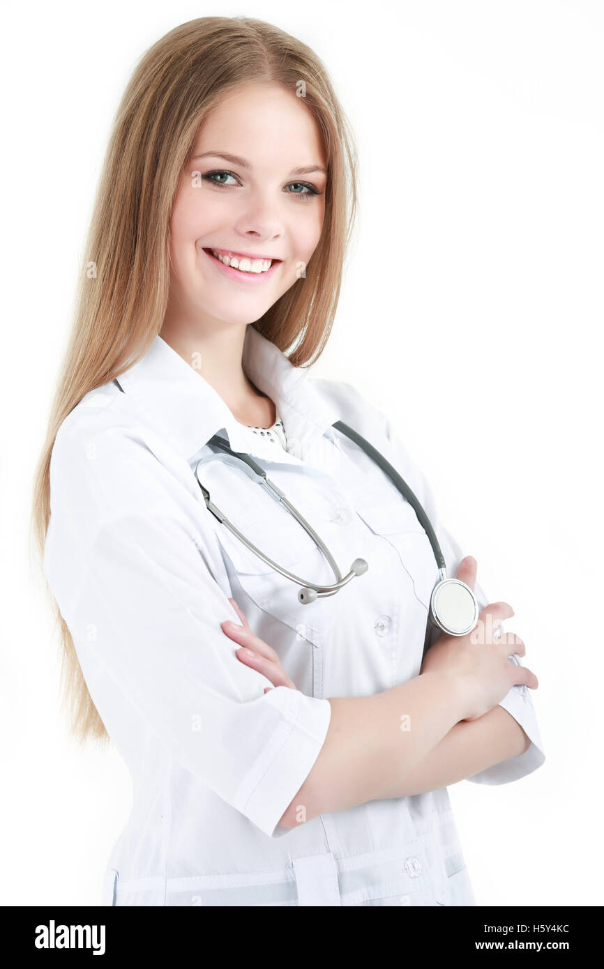 Young attractive doctor isolated over wite background Stock Photo - Alamy
