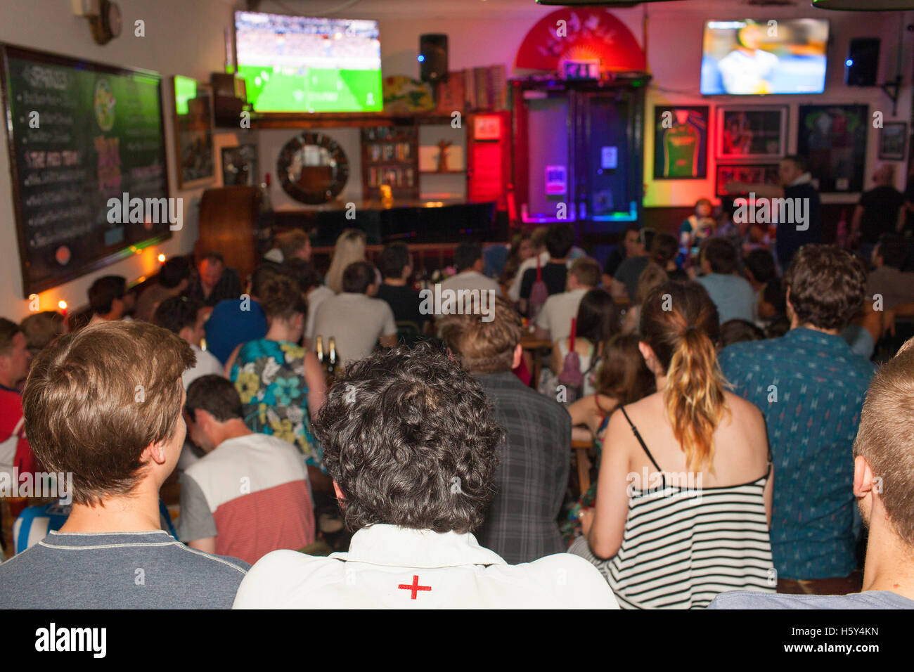 England rugby fans watch a world cup warm up game against France in the ...