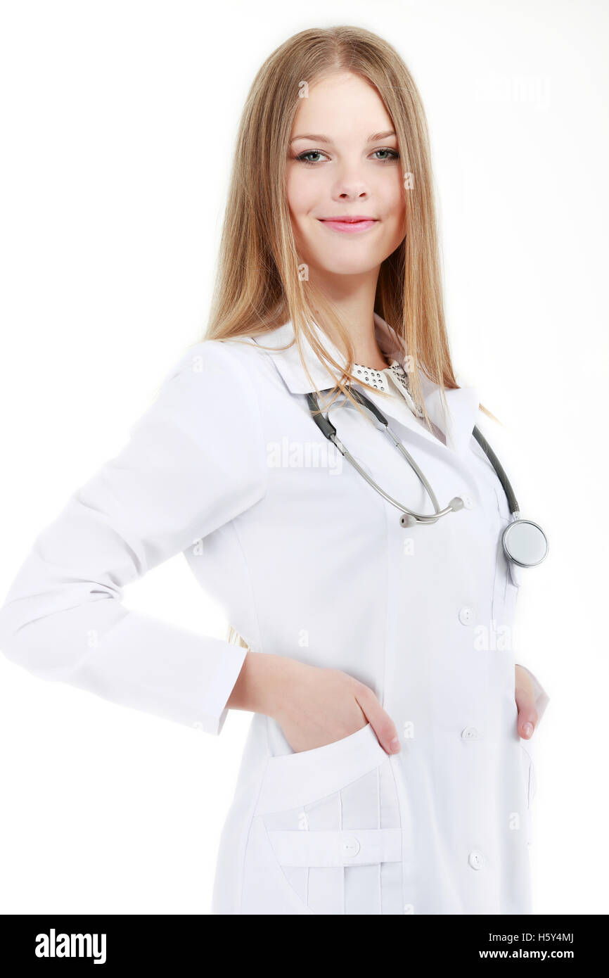Young attractive doctor isolated over wite background Stock Photo - Alamy