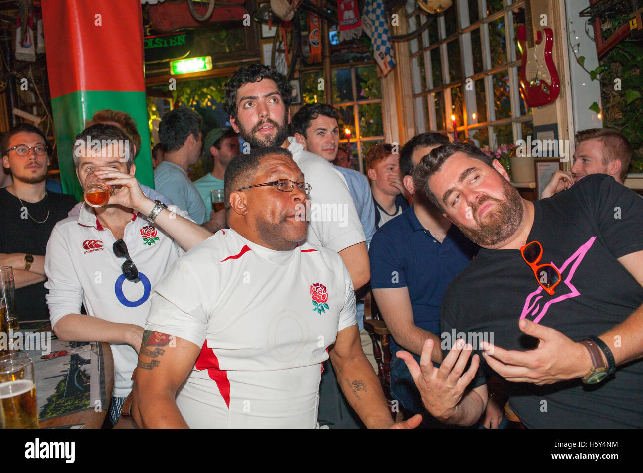 52 year old England rugby fan Errol (centre) watches a world cup warm ...