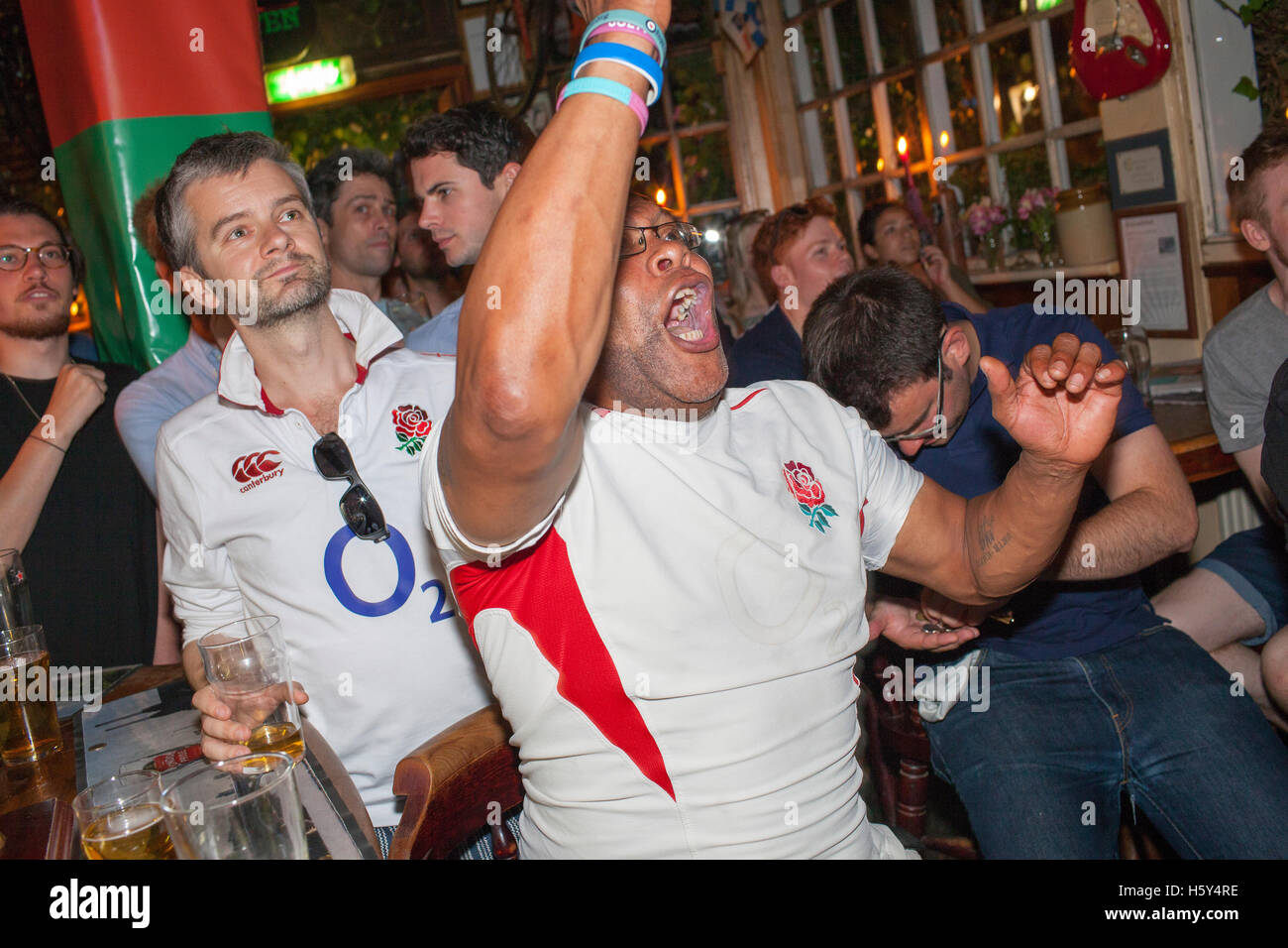 52 year old England rugby fan Errol (centre) watches a world cup warm ...