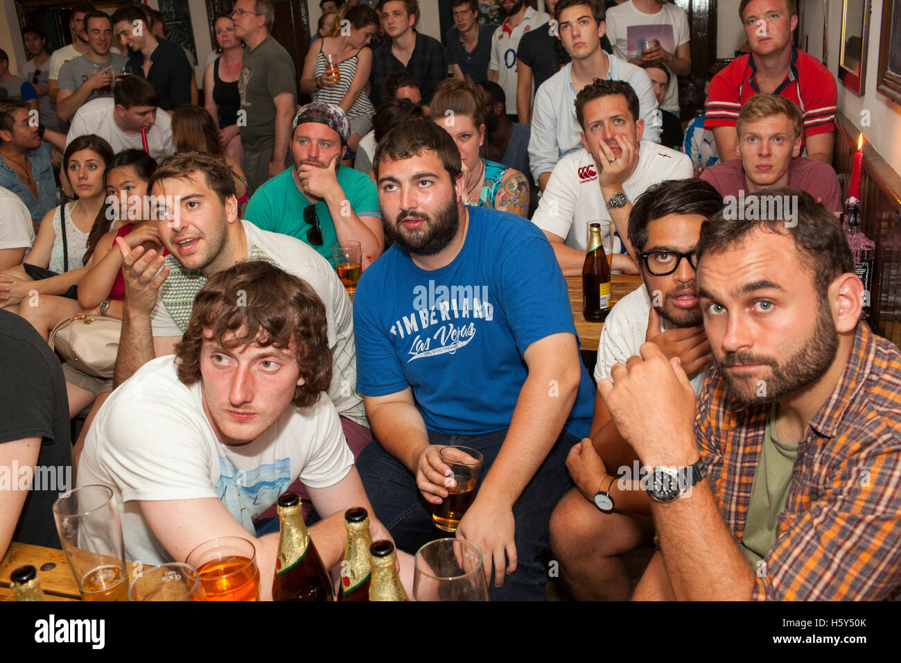 England rugby fans watch a world cup warm up game against France in the ...