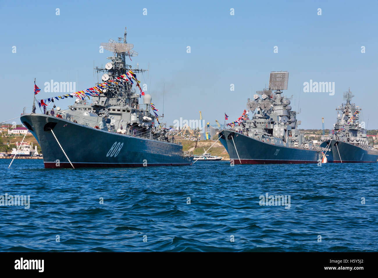 View of the Russian Black Sea Fleet squadron during Navy parade raid in ...